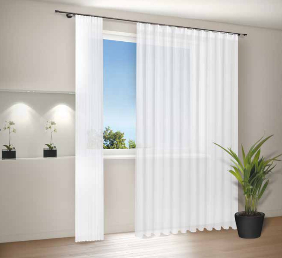 Gardinen: Stores in aktueller Leinenstruktur weiß auf Maßanfertigung mit 50 mm Faltenband 3 er ...